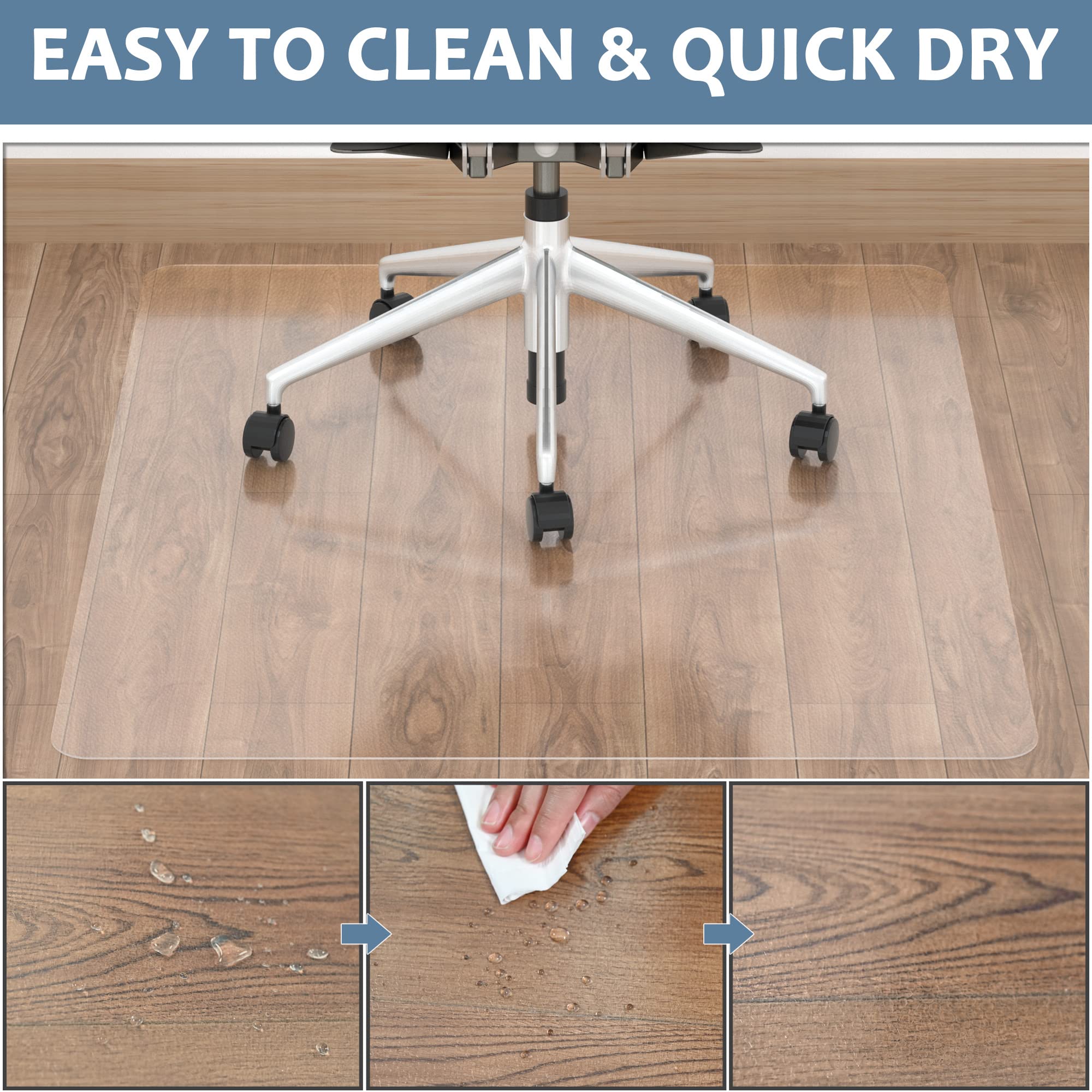 Naturei Clear Chair Mat for Hard Floors, 60'' x 46'' Transparent Office Mats, Heavy Duty Floor Protector Mat for Office & Home - Rectangle