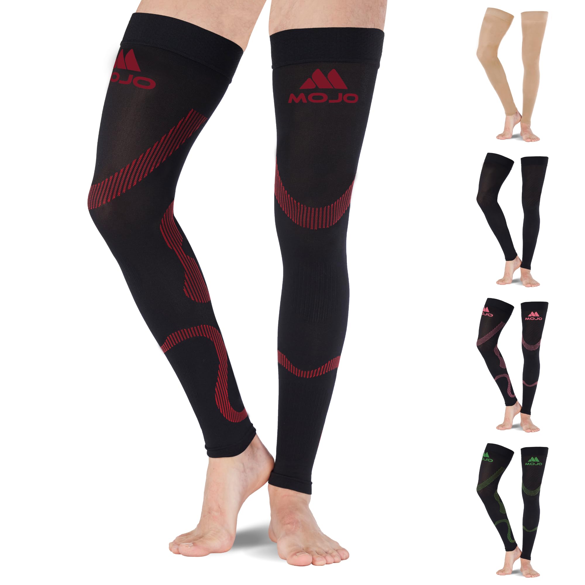 Mojo Compression Socks - Medical Thigh Leg Sleeve with Graduated Compression for Relief from Lymphedema, PTS, and CVI - 20-30mmhg, Medium - Black/Red - 1 Pair