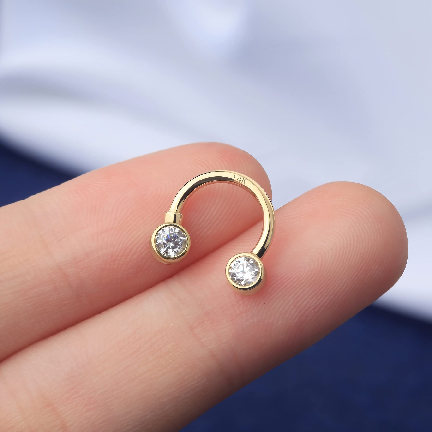 OUFER 16G Septum Rings Horseshoe Circular Barbells 14K Solid Gold Helix Daith Earrings Cubic Zirconia Septum Piercing Jewelry