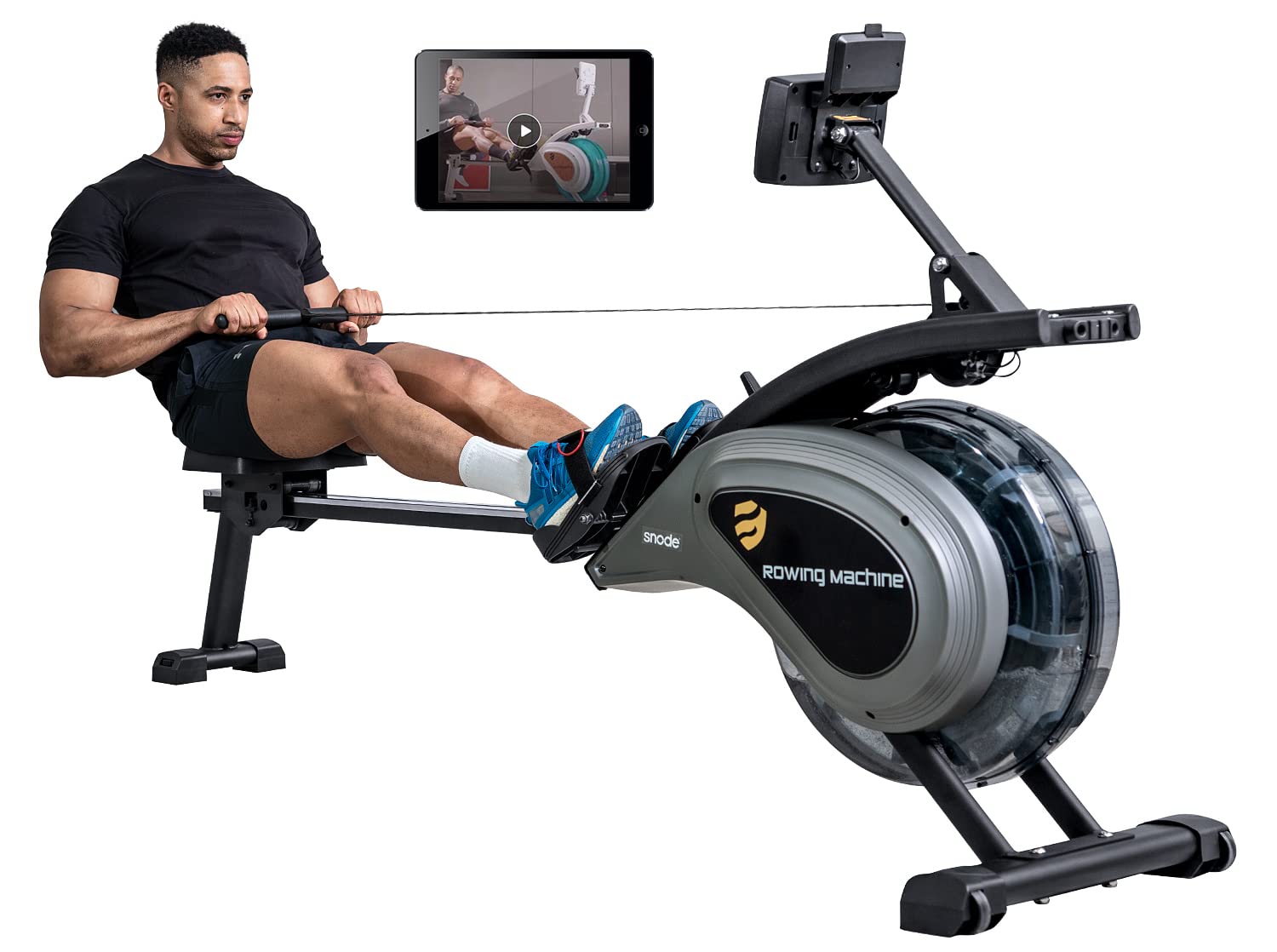 SNODE Rowing Machine for Home Use with 16 Level Resistance, Sturdy Rower Machine with LCD Monitor, Ergonomic Seat, Dual Rail, 350lb Weight Capacity