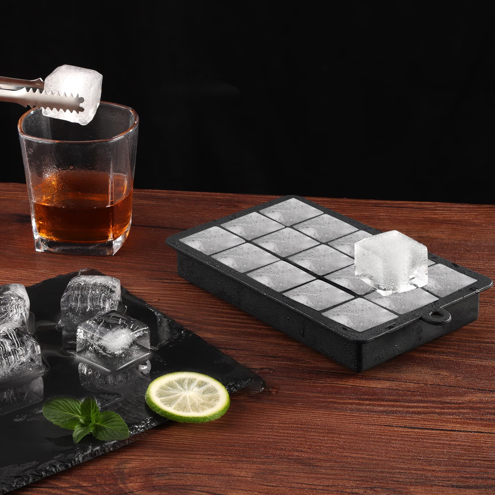 Silicone Ice Cube Trays with Lid,Sinnsally Large 3 Pack Silicone Baby Food Freezer Tray,15 Big Square Block Ice Cube Molds for Freezer Containers,Reusable Ice Maker for Cocktails,Whiskey(Black)