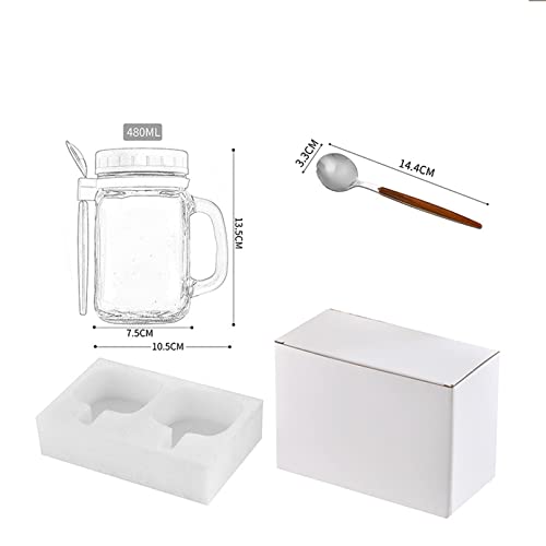 Neegaurd 2 Pack Overnight Oats Containers with Lid and Spoon, 16 Oz Large Glass Overnight Oats Jars with Portable Handle, Reusable Airtight Glass Oatmeal Cups for Cereal Yogurt and Parfait
