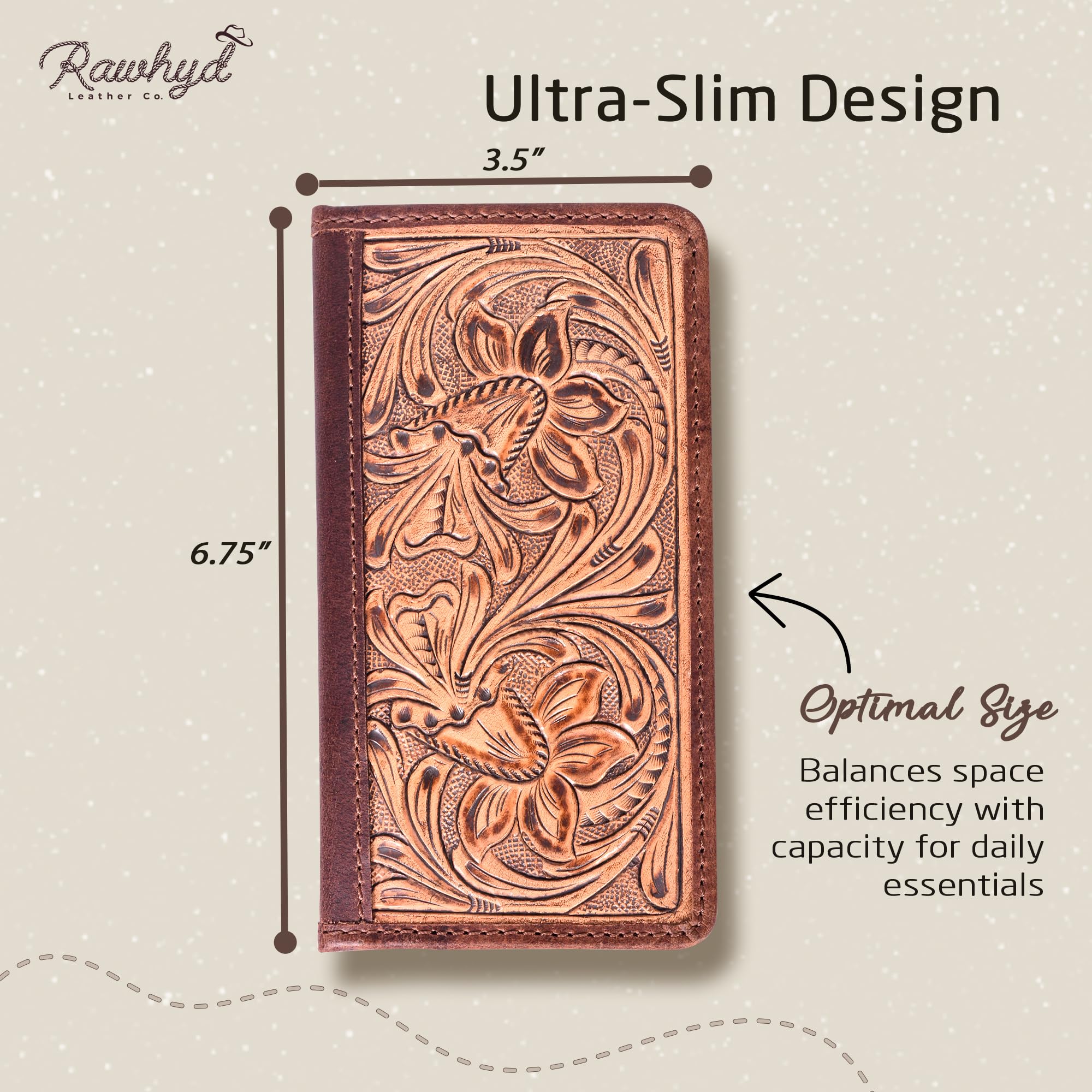 Mens Tooled Leather Wallet β RFID-Blocking Long Wallets for Men - Full Grain Leather Cowboy Wallets for Men β Floral Tooled Mens Western Wallets w/ Credit Card Sleeves - Country Western Gifts for Men