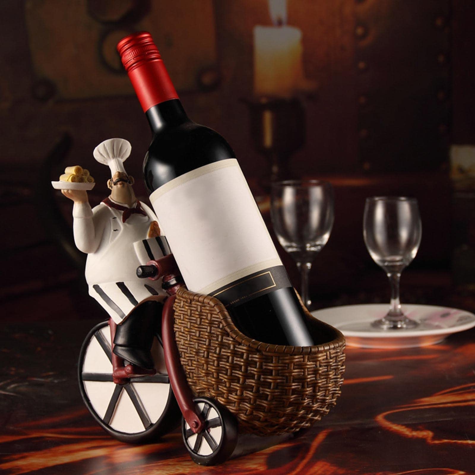 rockible Resin Crafts Wine Rack Chef Figurines Stylish Wine Bottle Holder Wine Storage Rack Liquor Holder for Kitchen Tabletop Home Dining Room Decor