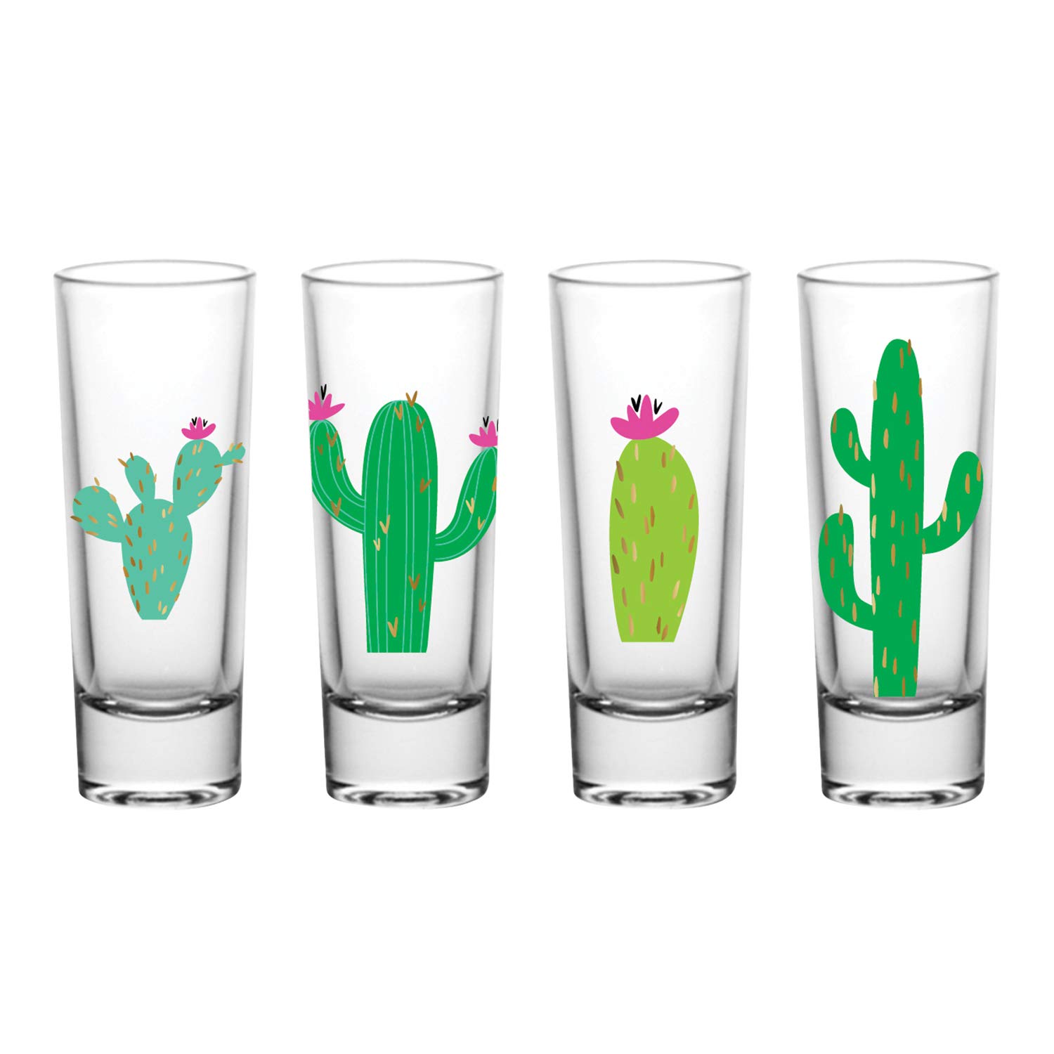 slant collections Creative Brands Set of 4 Shot Glasses, 2-Ounce, Cactus