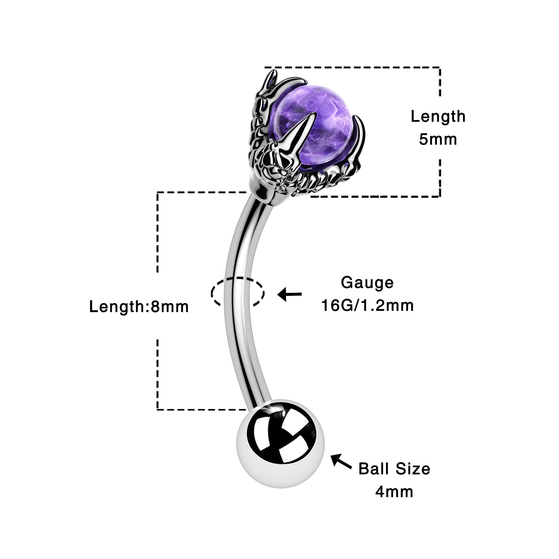 OUFER Rook Earrings Dragon Claw Eyebrow Rings 316L Surgical Steel 16G Curved Barbell Rook Daith Piercing Jewelry