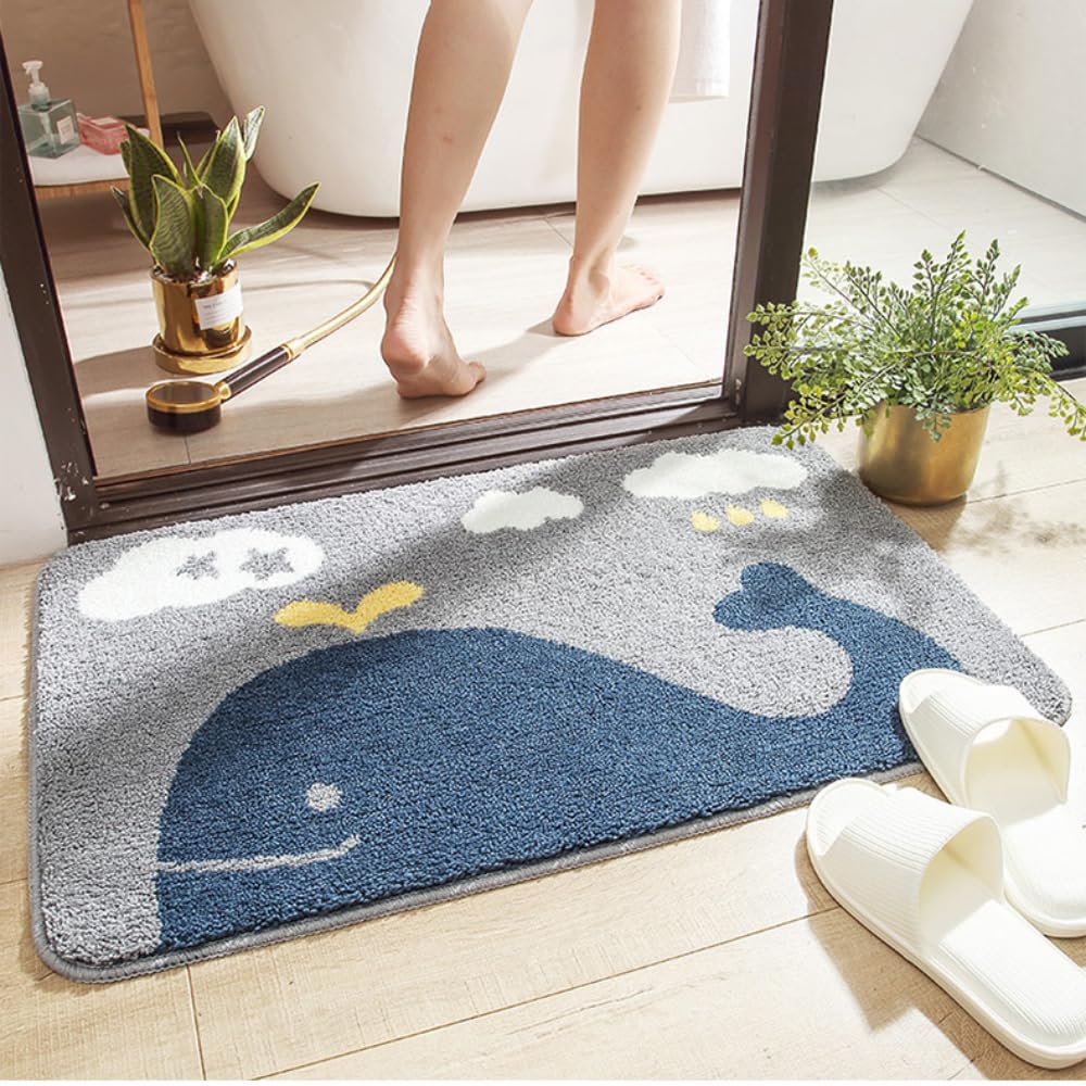 MeganJDesigns Non Slip Bathroom Rugs, Cute Microfiber Bath Rug, Machine Wash Shower Mat (Cat, 15.5 * 23.5 in)