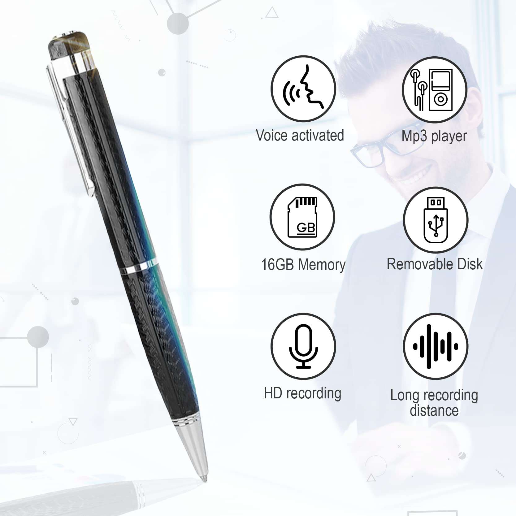 THEXLY Digital Voice Recorder - Voice Activated Pen Recorder for Lectures Meetings Classes, Mini spy Pen Recording Device Portable USB MP3 Playback, Wearable Recording Device