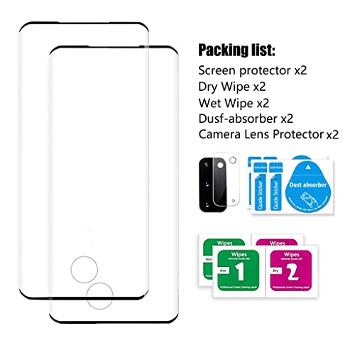 Micger Galaxy S20 Screen Protector, 2 Pack Tempered Glass Screen Protector, 2 Pack Camera Lens Protector, Easy Installation, Compatible Fingerprint, 3D Glass 9H Hardness Tempered Glass Screen