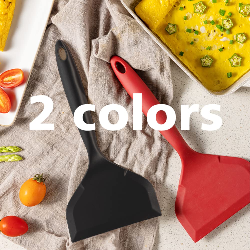 Silicone Tamagoyaki Spatula Japanese Omelette Spatula Wide Silicone Pancake Spatula Nonstick Heat-Resistant Pancake Shovel for Egg, Fish, Burgers, Steak and Pizza,Black