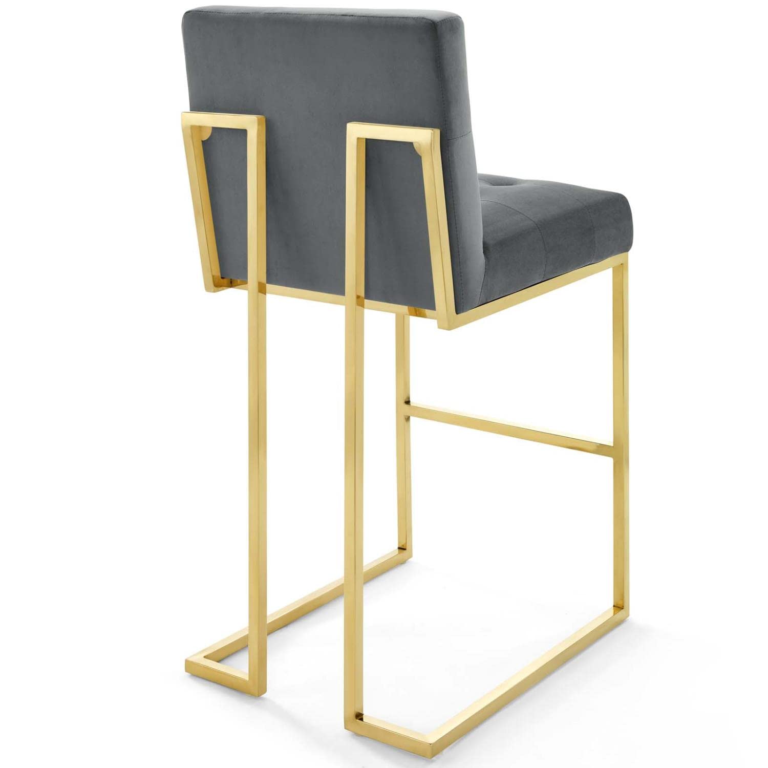 Modway Privy Gold Stainless Steel Performance Velvet Bar Stool Set of 2 in Gold Charcoal