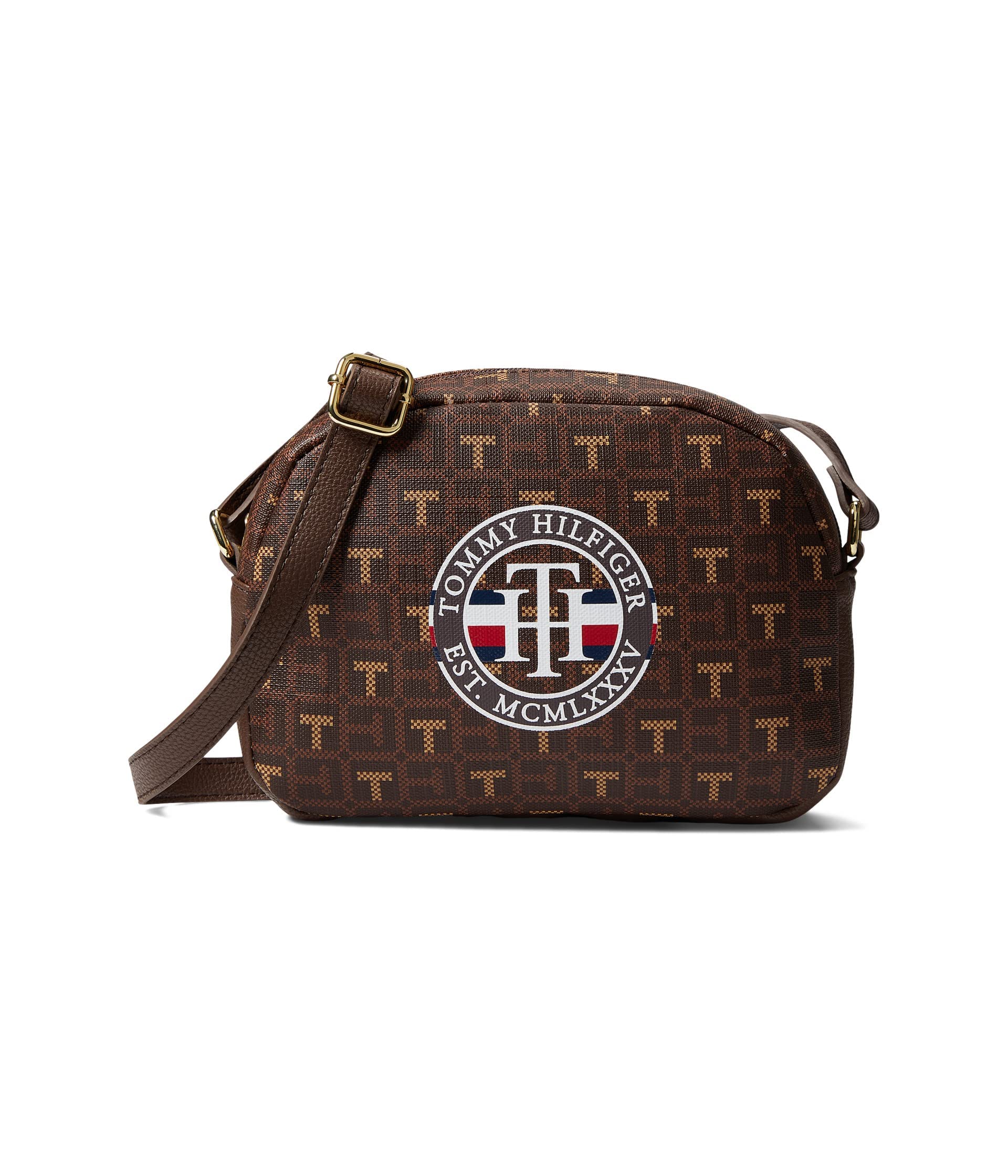 Tommy Hilfiger Waverly II-Crossbody-Coated Square Monogram w/Circle Logo Chestnut/Heritage Brown One Size