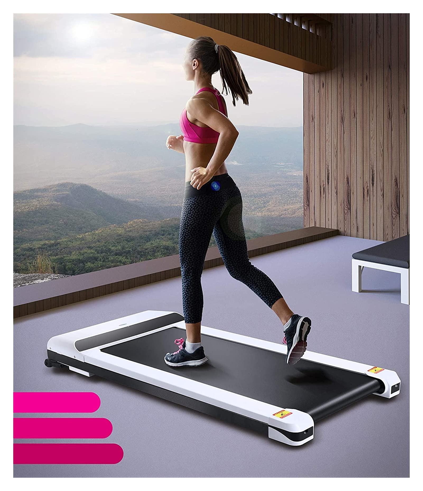 Portable Treadmill Under Desk Walking Pad Flat Slim Treadmill with LDE Display & Sport APP, Running Machine for Apartment and Small Space Without Assembling (Color : White)