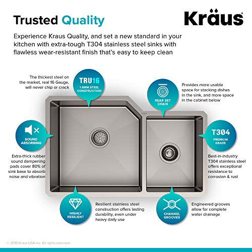 KRAUS Standart PRO 32-inch 16 Gauge Undermount 60/40 Double Bowl Stainless Steel Kitchen Sink, KHU123-32