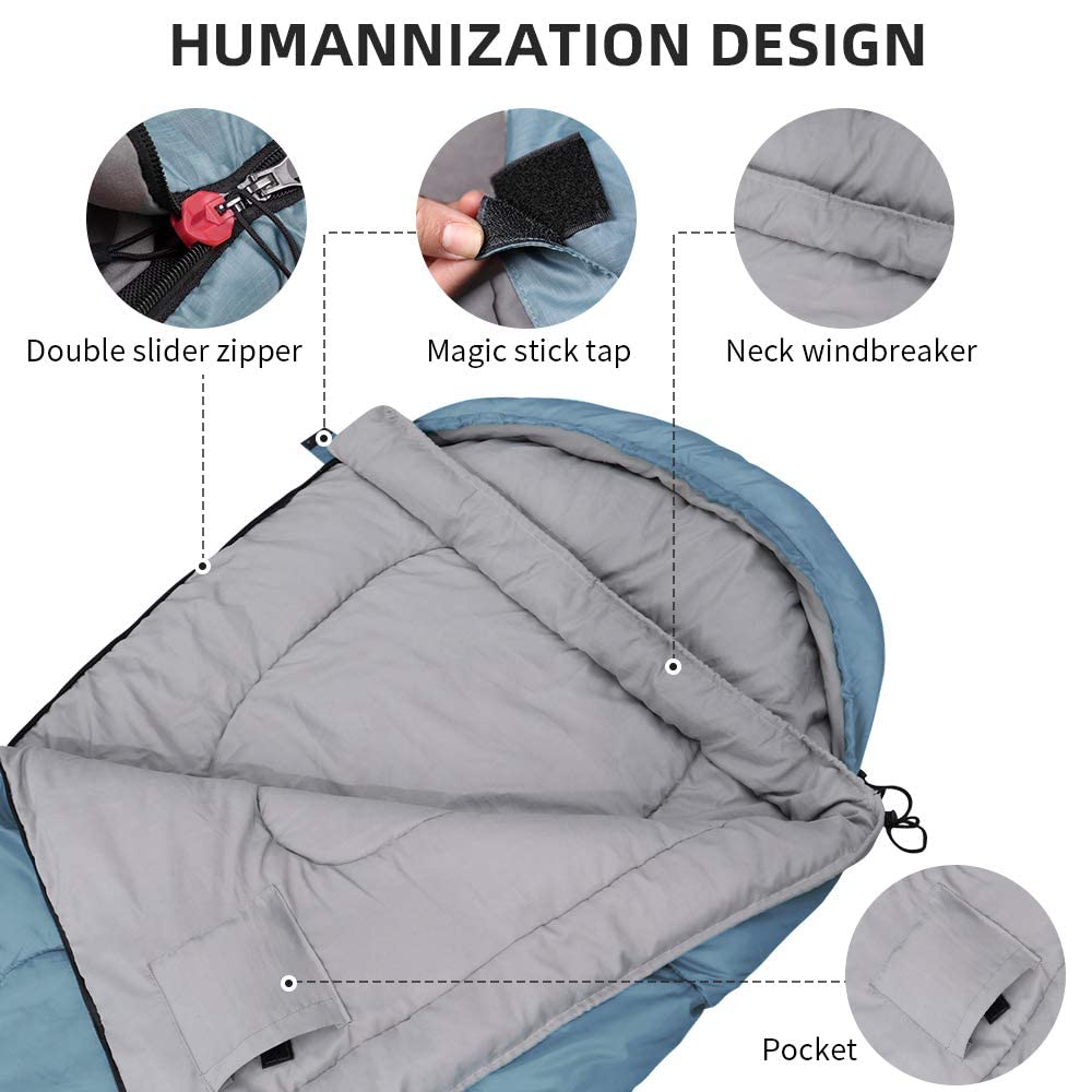 OUSUTLE Double Sleeping Bag for Adults, 2 Person Sleeping Bag with 2 Pillows for Backpacking Camping Hiking, Queen Size Cold Weather Sleeping Bag for Couples & Family Traveling