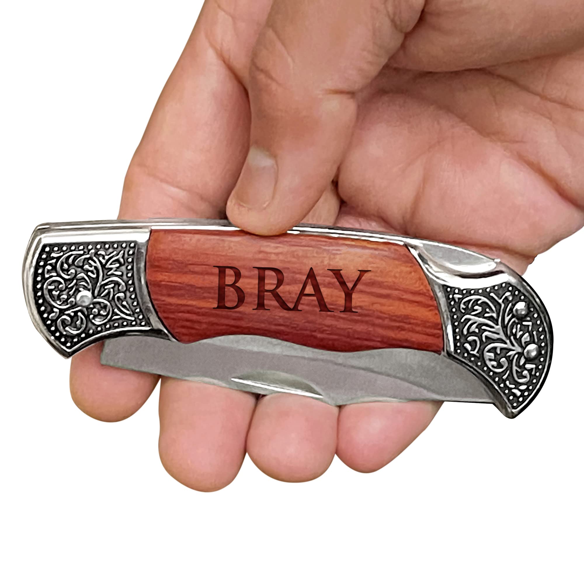 Krezy Case Personalized Engraved Pocket Knife, Engraved Folding Pocket Knife with Wooden Box, 7.25in Engraved Pocket Knife, Hunting Knife For Men