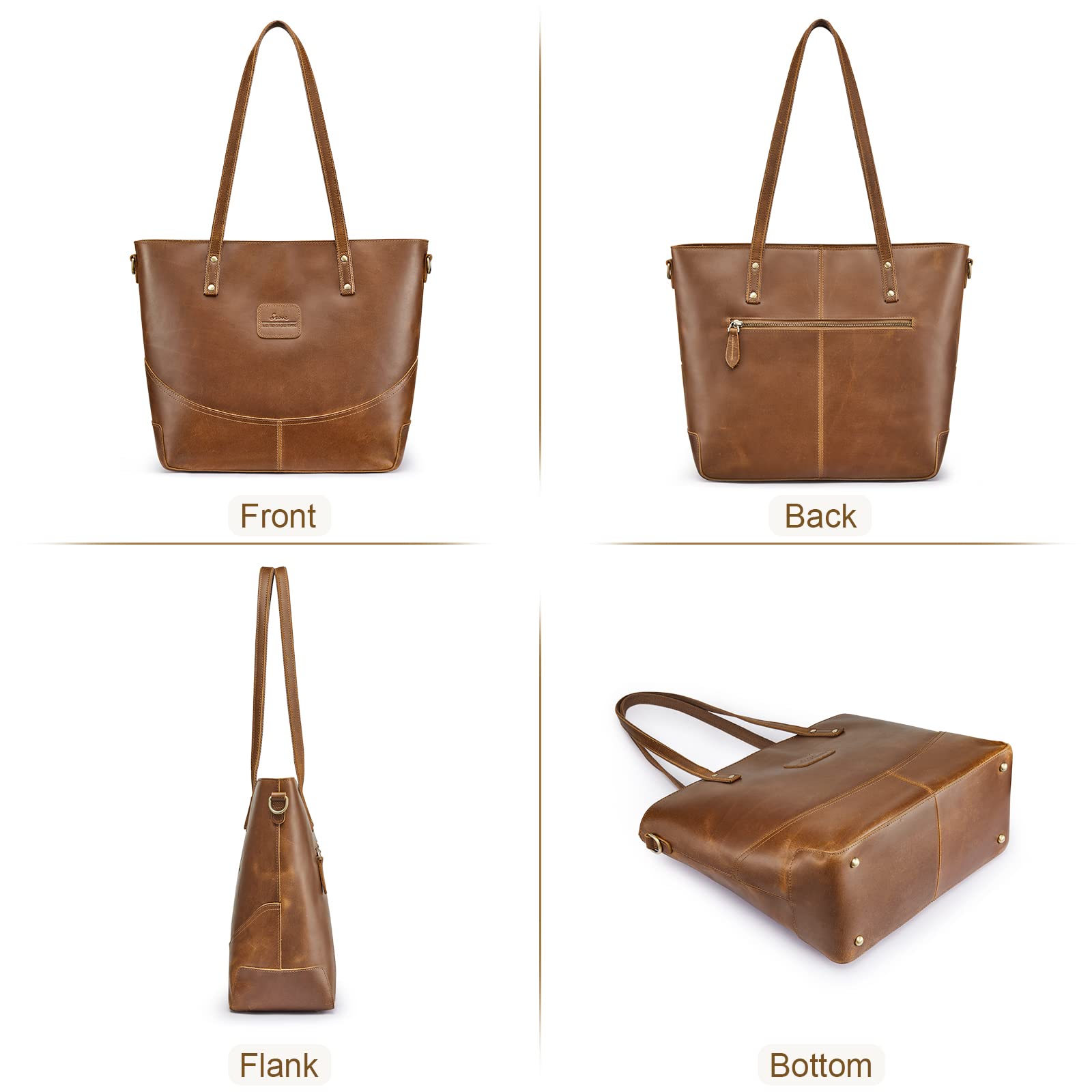 S-ZONE Genuine Leather Tote Bag for Women Large Crossbody Shoulder Work Purses and Handbags
