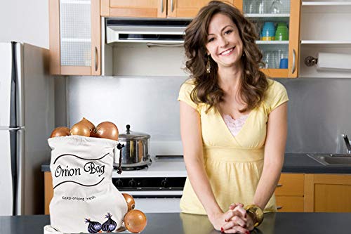 Reusable Produce Storage Bags,2 Pack Bread Bags Potato Onion Storage Keeper Holder Bags Muslin Veggie Bags,10"X14"