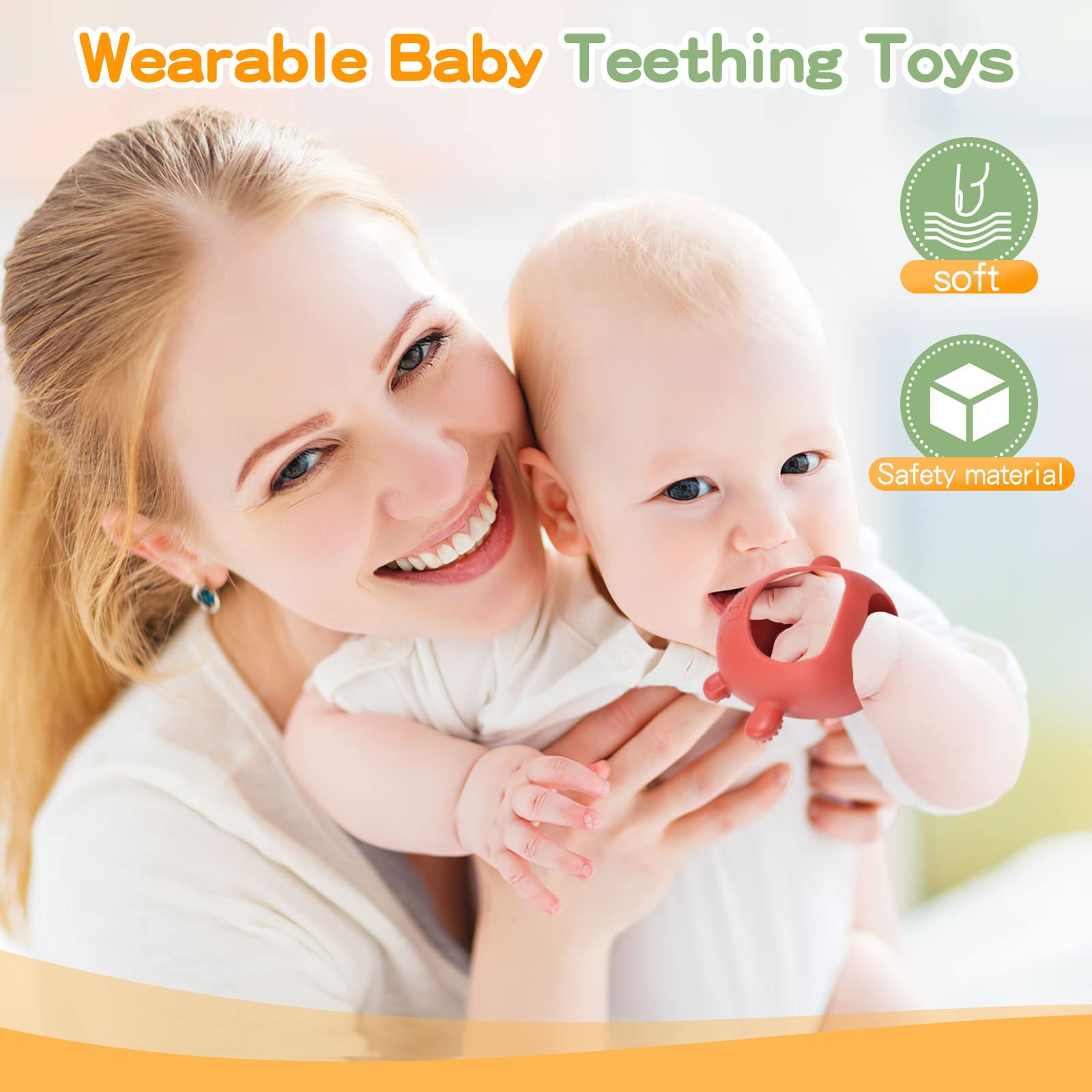 Silicone Teething Toys for Babies 3-6 Months - 3 Pack Never Drop Teething Mittens for Infants 6-12 Months, Mushroom Penguin Hand Teethers, Baby Chew Toys for Sucking Needs - Dishwasher Safe