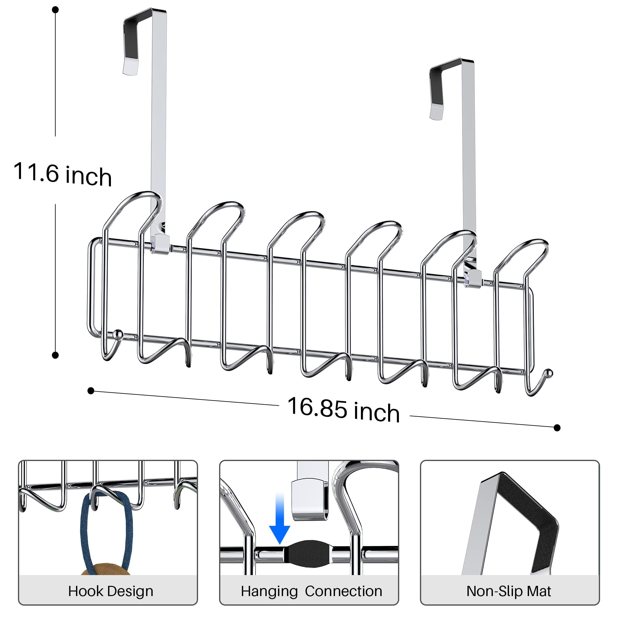 Minggoo Over The Door 13-Hook Rack Heavy-Duty, Wall Mounted Coat Rack,Door Clothes Hanger for Living Room, Cloakroom, Bathroom, Chrome Finish
