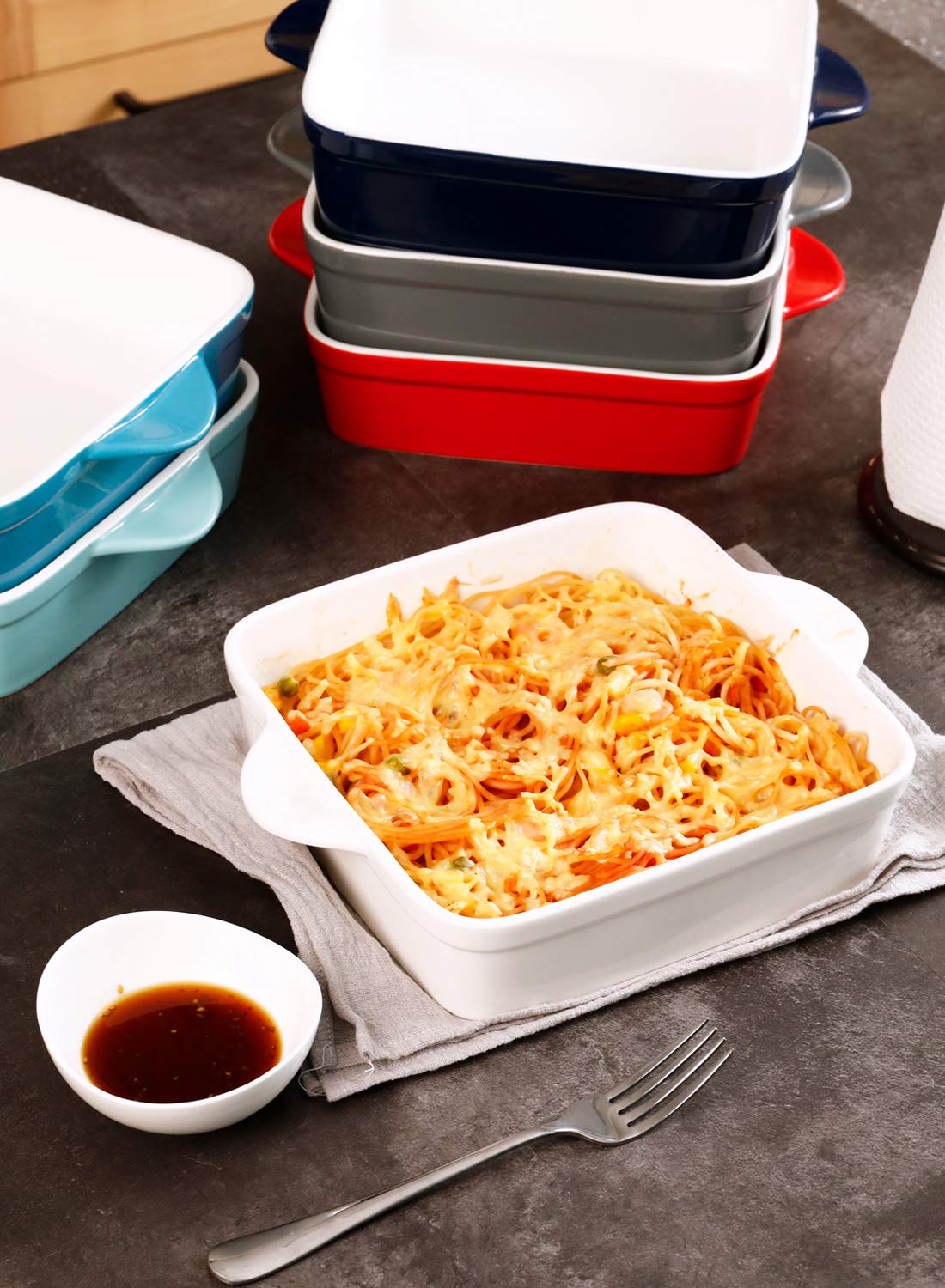 Sweese 8x8 inch Square Porcelain Baking Dish with Double Handles - Non-Stick Oven Casserole Pan for Brownie, Lasagna, Roasting - Great for Serving or Cooking