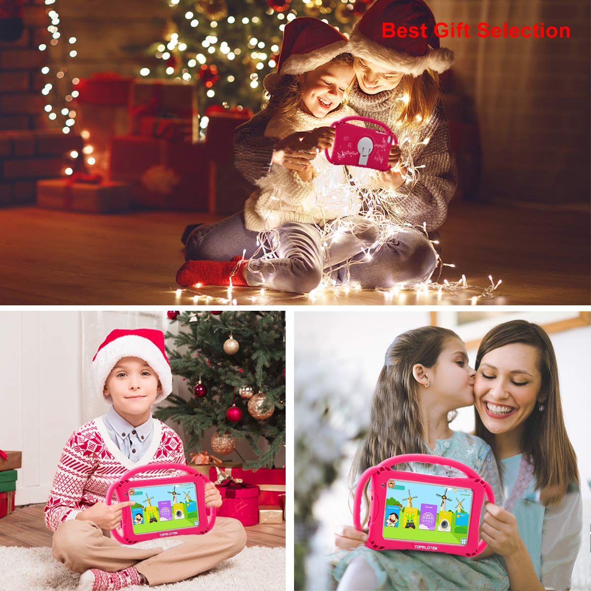 TOPELOTEK Kids 7.0 Inch Tablet with 32GB Storage, 1.6GHz Quad-Core CPU, Android 9.0, Wifi, Bluetooth, Cameras, 4000mAh Battery, 3-Hand Silicone Case, Adjustable Stand