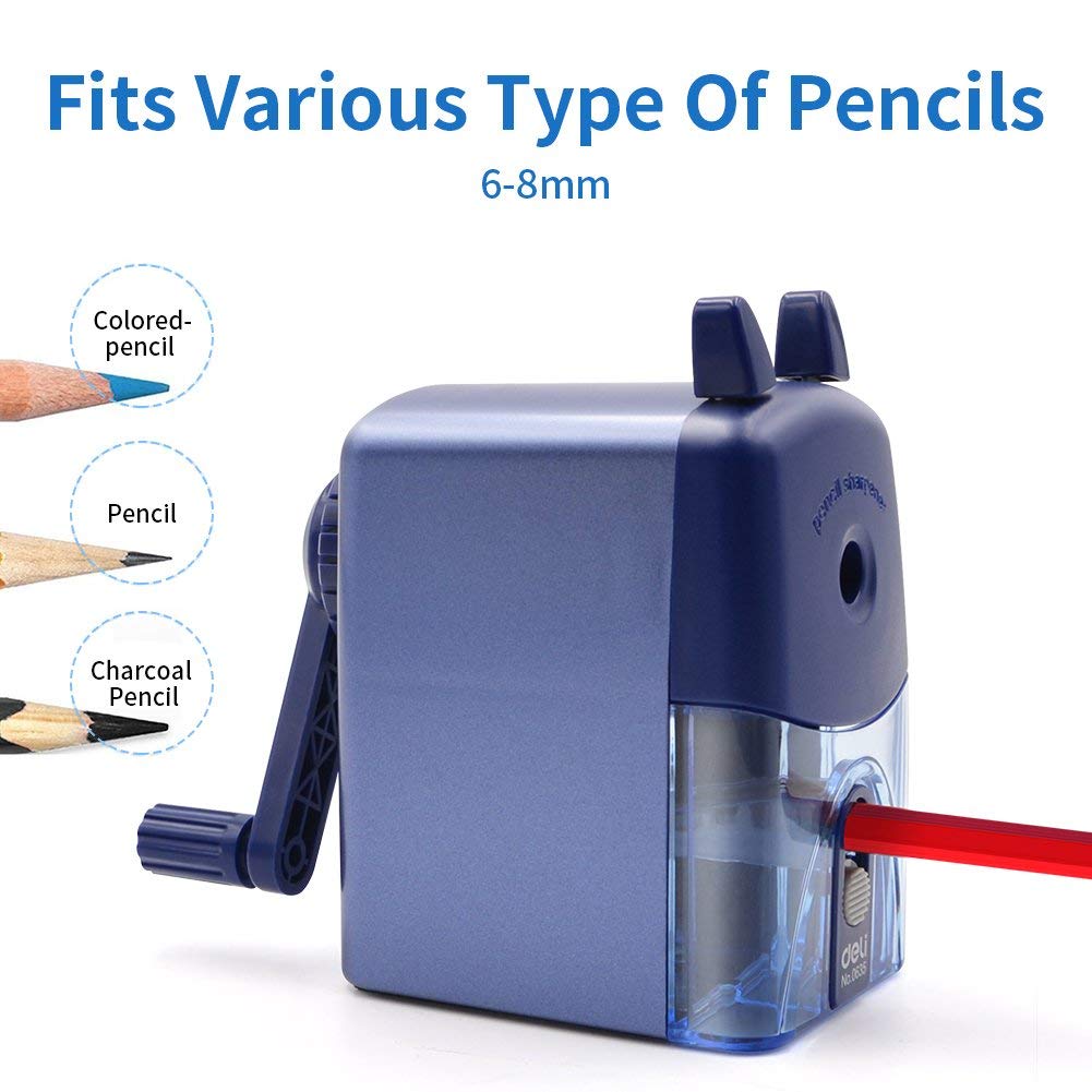 Manual Pencil Sharpener, Eesteros 2 in 1 Hand Crank Pencil Sharpener Heavy Duty for School Classroom, Office, Home(Blue)