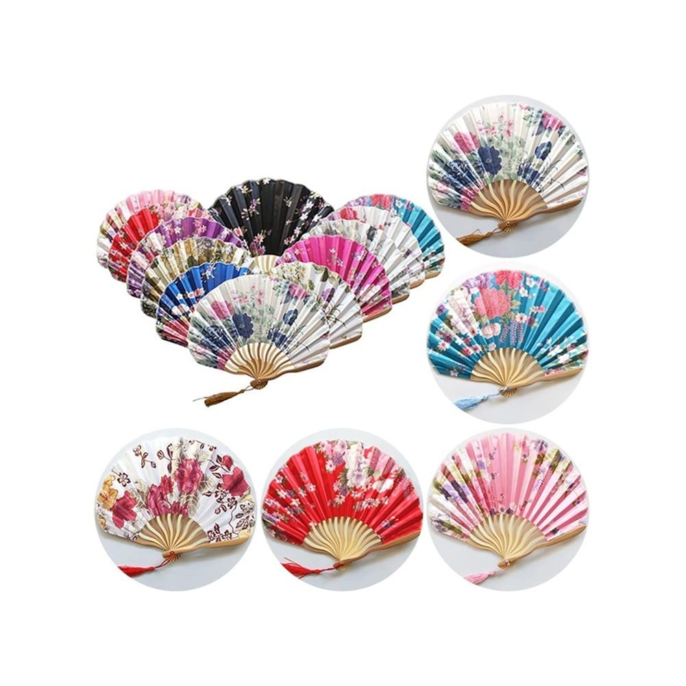 PBLCYUT Chinese Style Hand Held Fans Personalized Pattern Silk Bamboo Folding Fans Handheld Wedding Hand Fan Cool Bamboo Flower Fan (Color : 5)