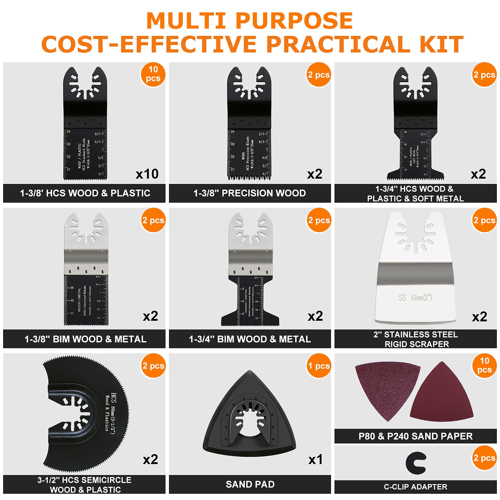 Oscillating Saw Blades 35 PCS Multitool Blades, Universal Oscillating Tool Blades for Wood Metal Plastic, Multi Tools Kit Compatible with Dewalt Rockwell Milwaukee Makita Dremel Bosch Ridgid Craftsman