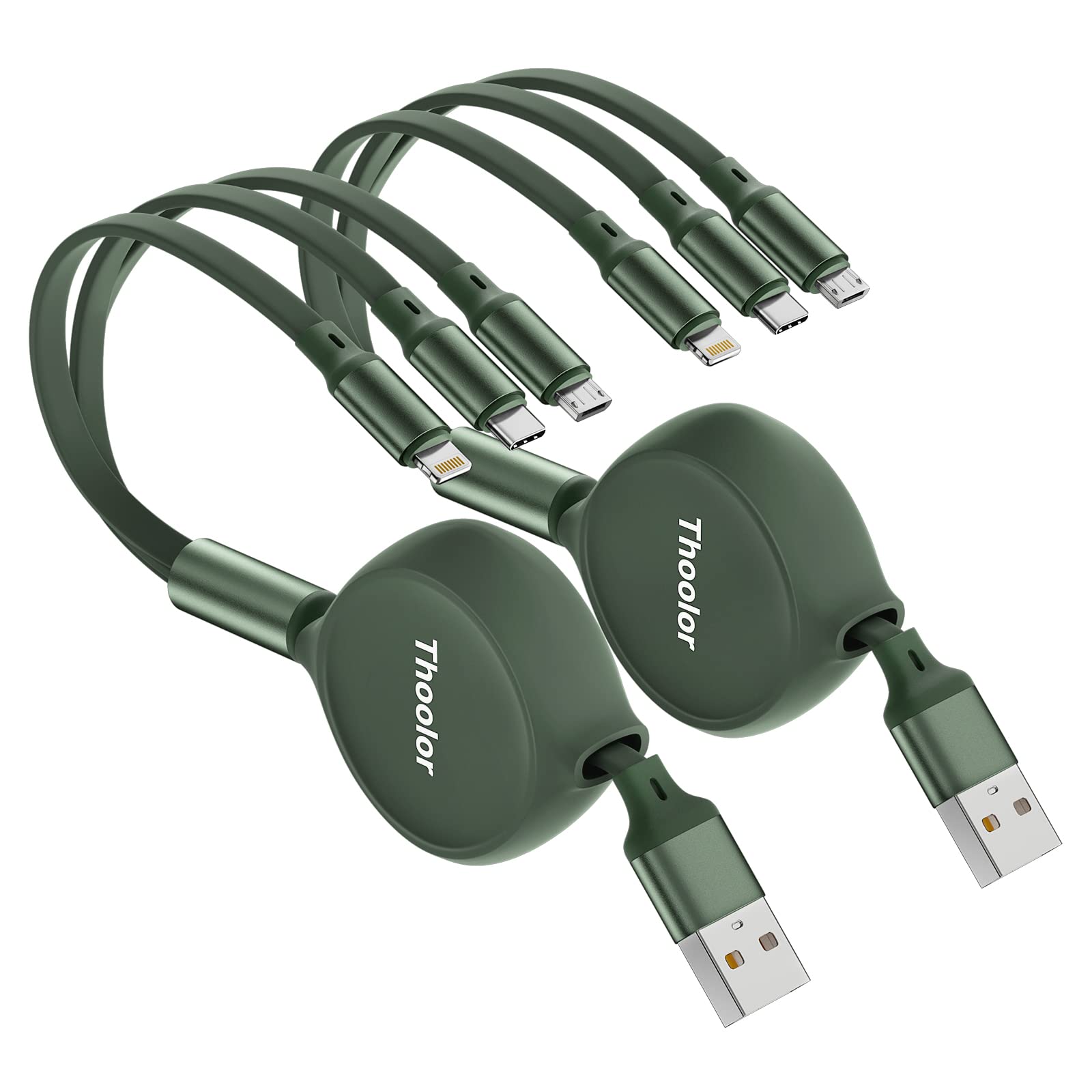 Thoolor Multi Charging Cable 2Pack 4ft 3 in 1 Retractable Cable Fast USB Charger Cord to IP/USB-C/Micro-USB Port for Phone 13 12 11 Xs Xr X 8 7/Tablets/Android/Samsung Galaxy 20 S10 S9 S8/Sony/LG/HTC