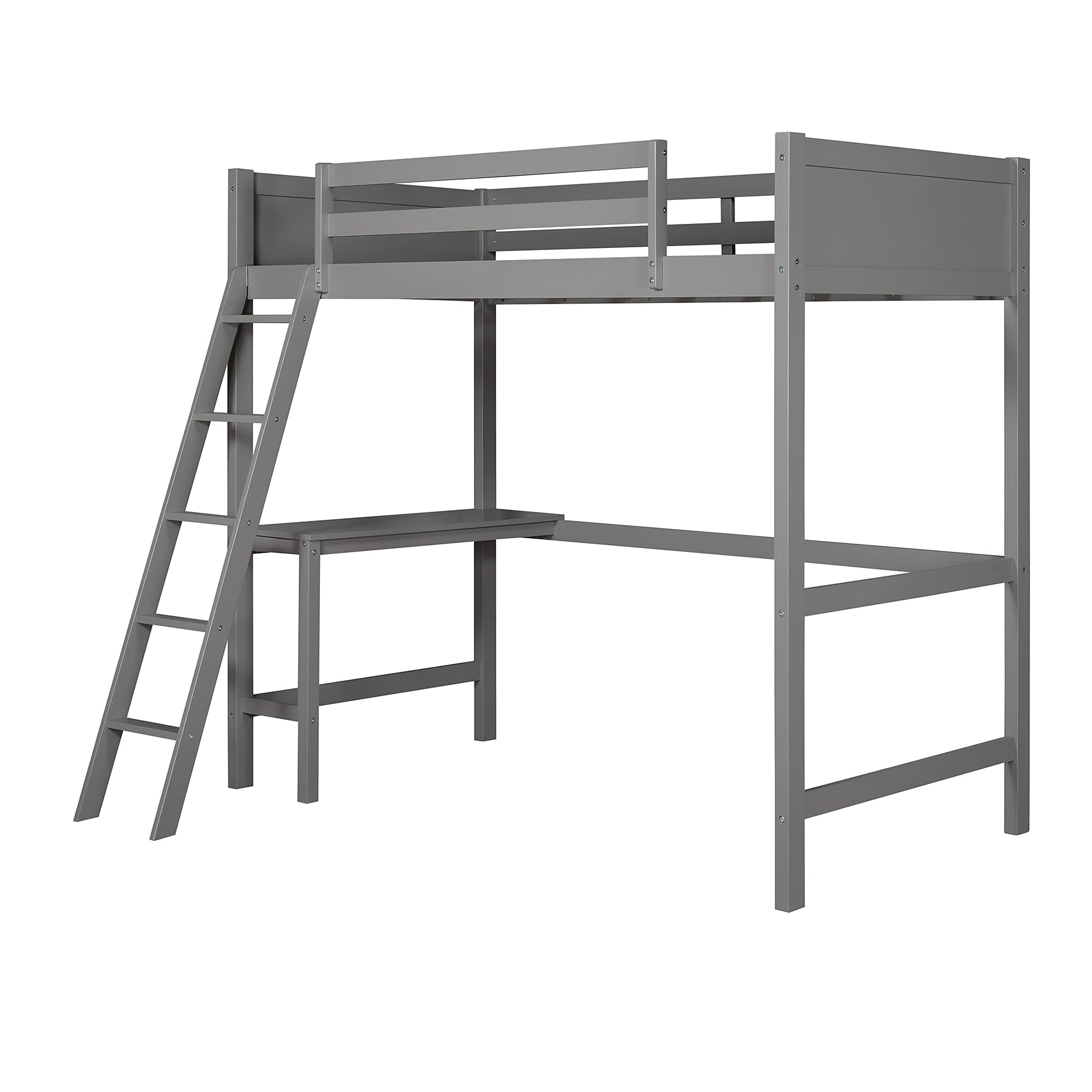MERITLINE Twin Loft Bed with Convertible Lower Bed, Wood Kids Loft Bed with Desk, Twin over Full Bunk Bed with Ladder,No Box Spring Needed,Grey