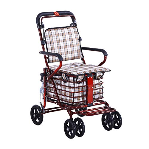 Walker,Four Wheeled Walker with seat Foldable Rollator Walker in Iron with Pedal Lightweight Four Wheeled Walker to Meet Daily Needs Outdoor,Product Load 150kg/330lbs