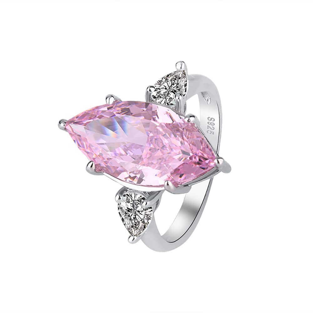 S925 Silver Ring Wedding Engagement Ring high Carbon Diamond Pink Diamond Ring Main Stone 9 * 18 Ring Women's Jewelry with Gift Box (S925 Silver 6)