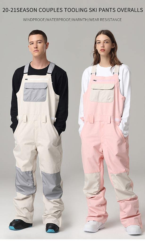 NICEKEEPING Women's Ski Pants Waterproof Insulated Snow Bibs Overalls Bean Red L