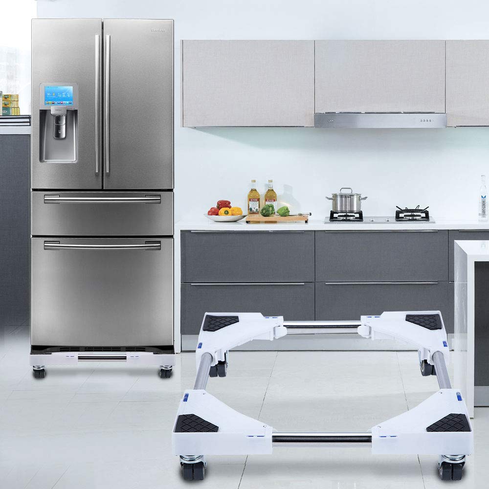 LUCKUP Washing Machine Stand Adjustable Dolly with 4 Locking Rubber Swivel Wheels Movable Refrigerator Base Multi-Functional Mobile Base for Washer, Dryer and Fridge, White