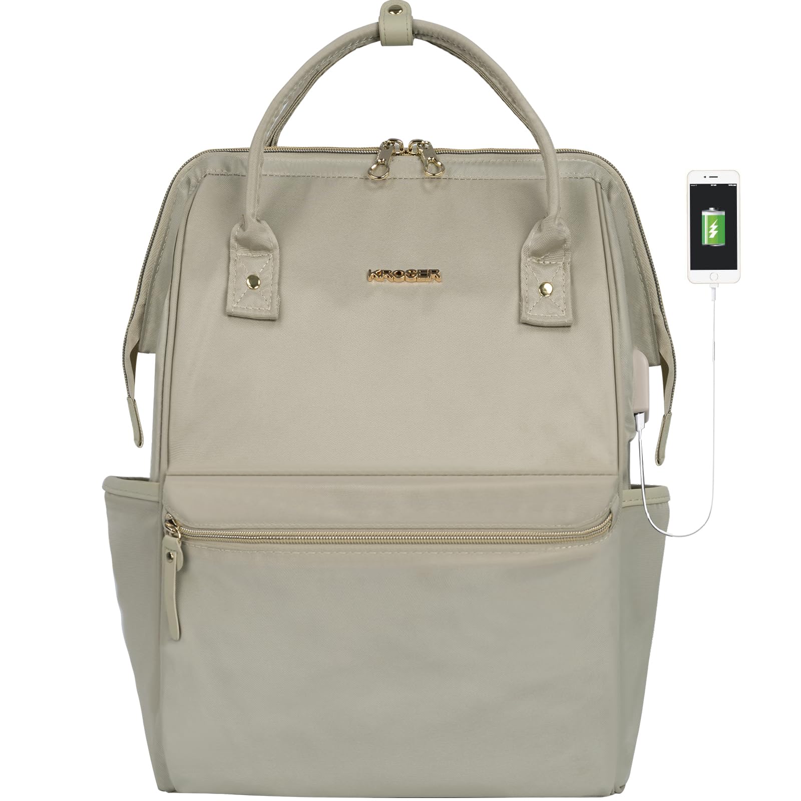 KROSER Laptop Backpack 17" Stylish Backpack Water Repellent College Casual Daypack with USB Port Travel Business Work Bag for Men/Women Light khaki