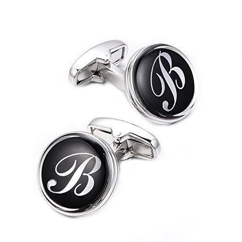 MERIT OCEAN Mens Letter Initial Cufflinks Alphabet Rhodium Plated Cuff Links Wedding Business A-Z