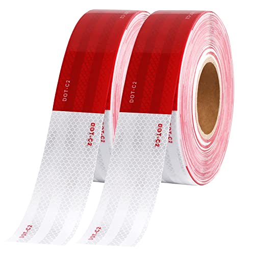 WAENLIR 2 inch x 200Feet Reflective Safety Tape DOT-C2 Waterproof Red and White Adhesive Conspicuity Tape for Trailer, Outdoor, Cars, Trucks