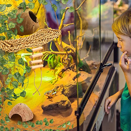 Woiworco Bearded Dragon Tank Accessories, 22 Packs Reptile Habitat Accessories Kit, Lizard Hammock Climbing Jungle Vines, Artificial Leaves, Coconut Hut, and Shells Leopard Gecko Tank Accessories