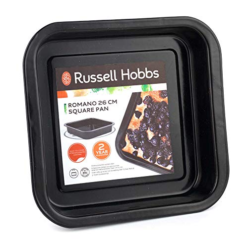 Russell Hobbs BW000751AMZ Romano 26 cm Square Roasting Pan, Enamel Baking Tray, Oven Tin, Easy-to-Clean, Vitreous Enamel Coating, Oven and Dishwasher Safe, 2 Year Guarantee, Black