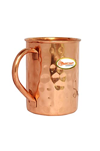 PARIJAT HANDICRAFT Handcrafted Hammered Classic Copper Moscow Mule Mugs Solid Pure Copper Unlined Mug Cup Capacity 16 Ounce