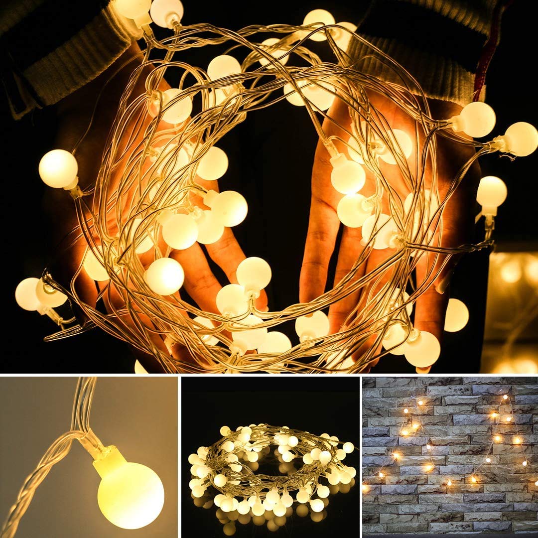 YOZATIA Globe String Lights 2 Pack 19.7ft 40 LED Battery Operated Warm White Waterproof, Globe Fairy String Lights 8 Modes with Remote Control, Perfect for Indoor, Outdoor, Bedroom, Party, Christmas