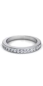 PREVELI 18k white gold plated 925 Sterling Silver 0.75ct Channel Set Moissanite Wedding Band Ring For Women