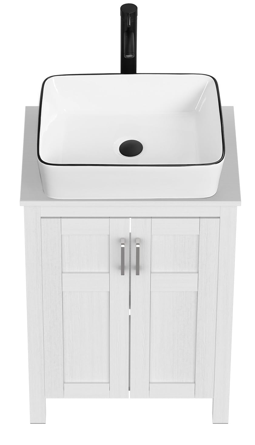 YOURLITE 24 Inch Bathroom Vanity and Sink Combo White Modern MDF Board Countertop Vessel Sink with Water Saving 1.5 GPM Faucet and Pop-up Darin Bathroom Cabinet