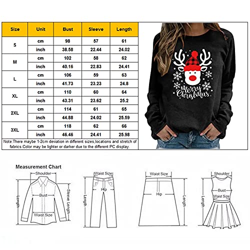 Tops For Women Casual Summer Cute Elk Pattern Blouse Large Size Slouchy Sweatshirt Flowy All-match Pullovers Christmas Tops Grey