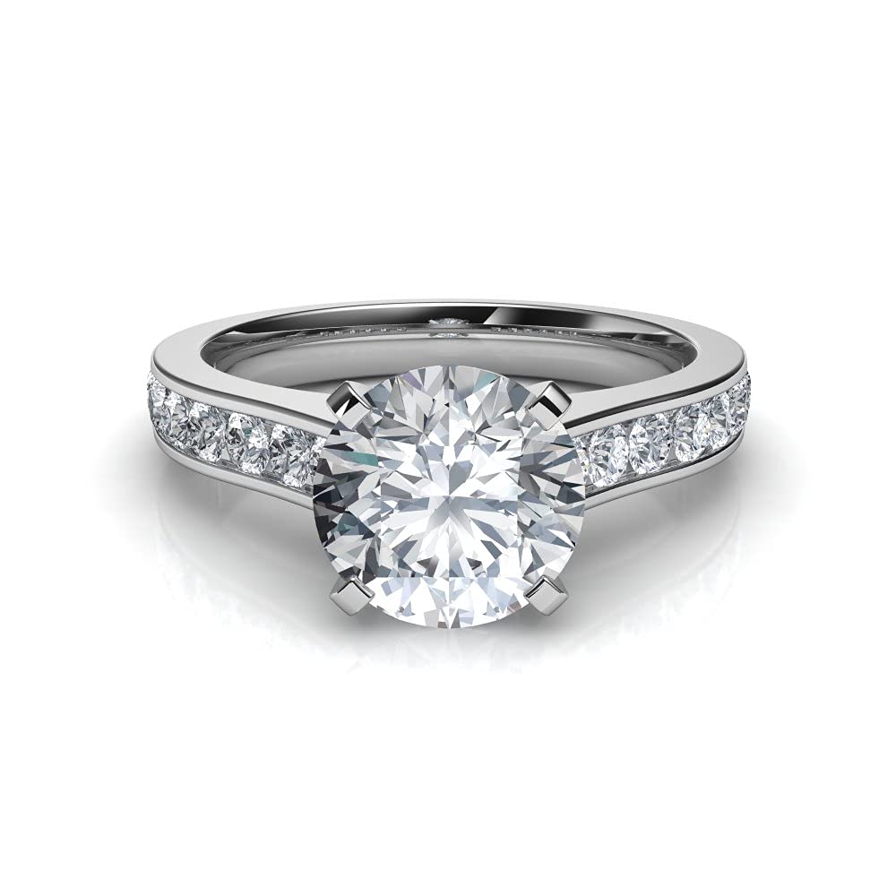 PREVELI 2ct Moissanite Engagement Rings For Women | GRA Certified Simulated Diamond Ring Round Cut Channel Set 925 Sterling Silver Band Size 7