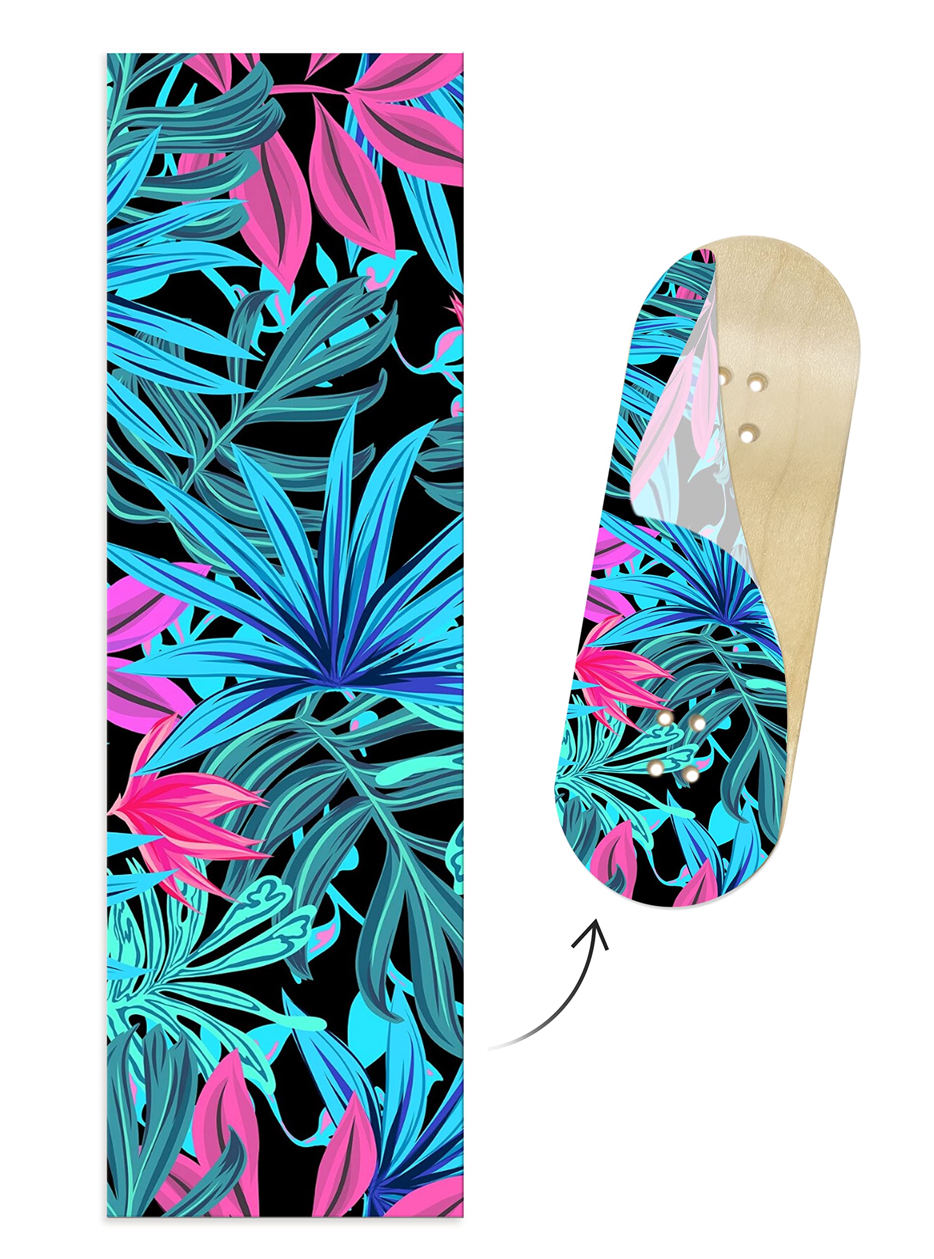 Teak Tuning Fingerboard Deck Graphic, Vibrant Leaves - Adhesive Graphics to Customize Your 32mm Fingerboard Deck - 110mm Long, 35mm Wide, 0.2mm Thick - Waterproof Vinyl - Includes Mini File