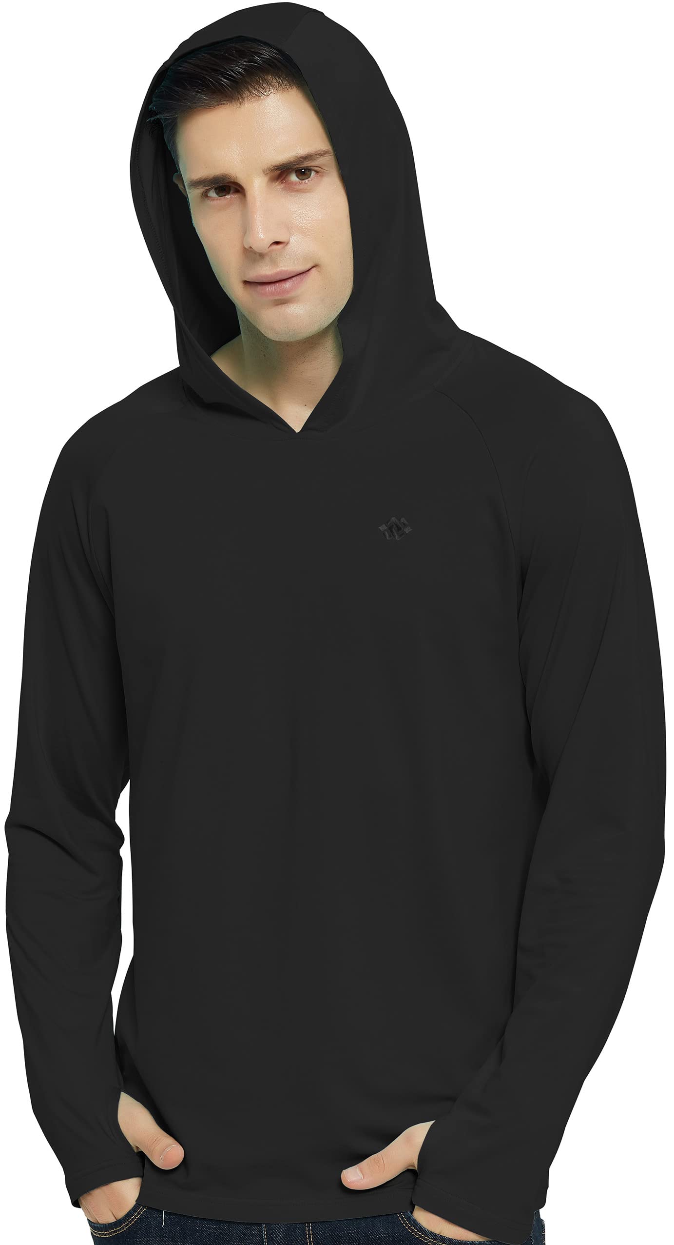 MoFiz Men's Active Hoddies Sports Tshirts&Tee Workout Long Sleeve Athletic Shirts Hooded Sweatshirts for Men Black Size 2XL