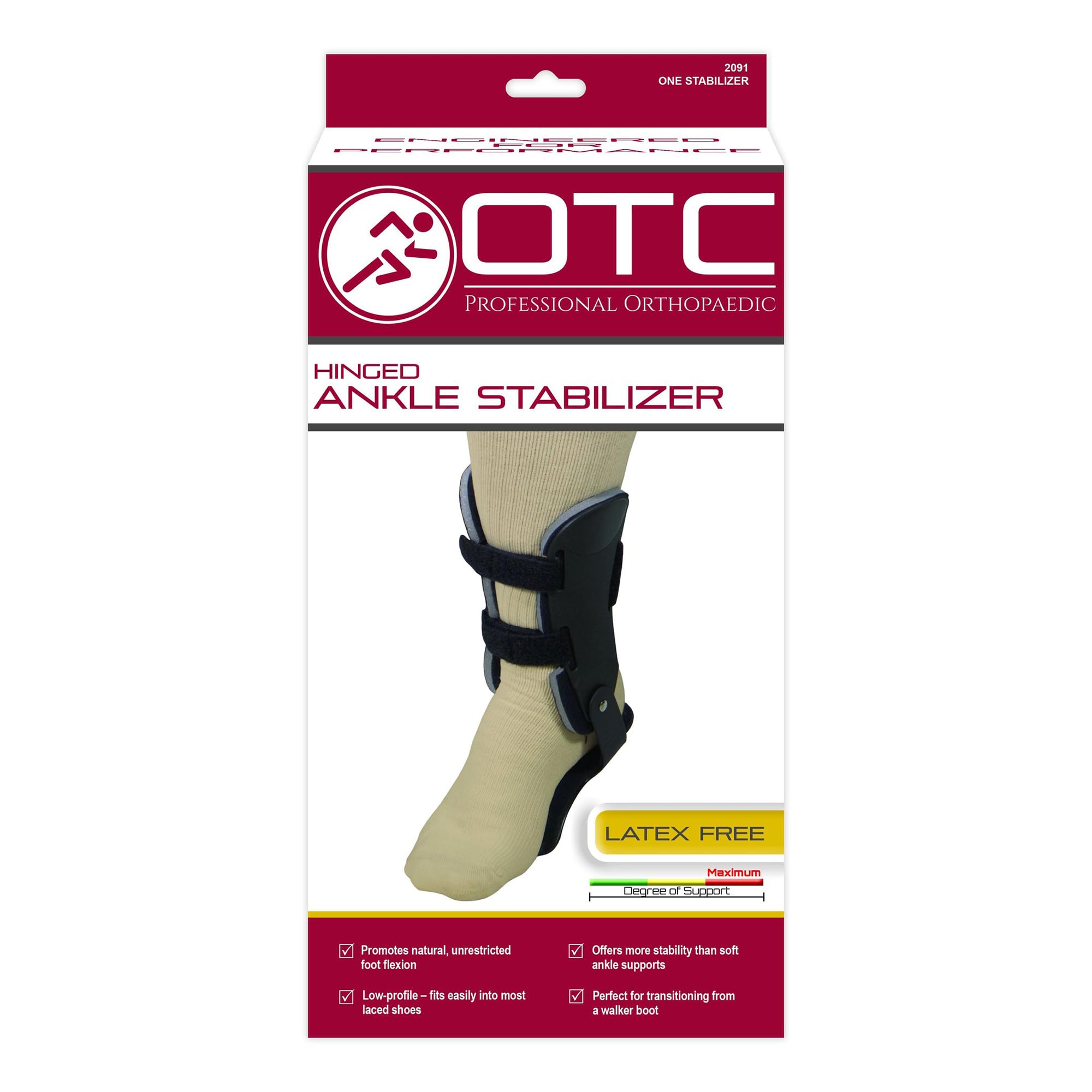 OTC Hinged Ankle Stabilizer, Adjustable Stirrup Brace with Rigid Stays for Sprains and Injuries, Walker Boot Transition, Black, Medium