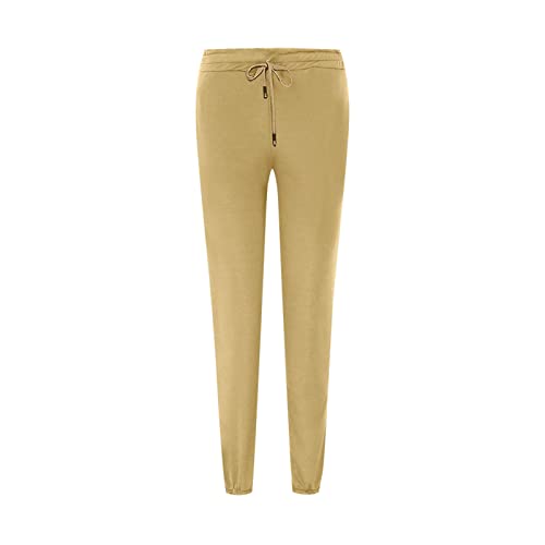 KSODFNXH Sweatpants Women Casual High Waist Plus Size Wide Leg Bound Pants with Pockets Trendy Solid Color Drawstring Pants